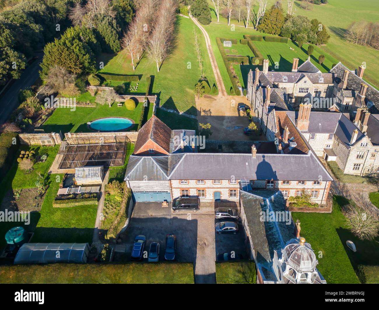aerial view of glynde place an elizabethan mansion house on the south ...