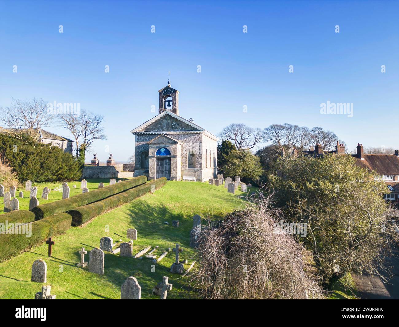 aerial view of st marys the virgin church in glynde on the south downs ...