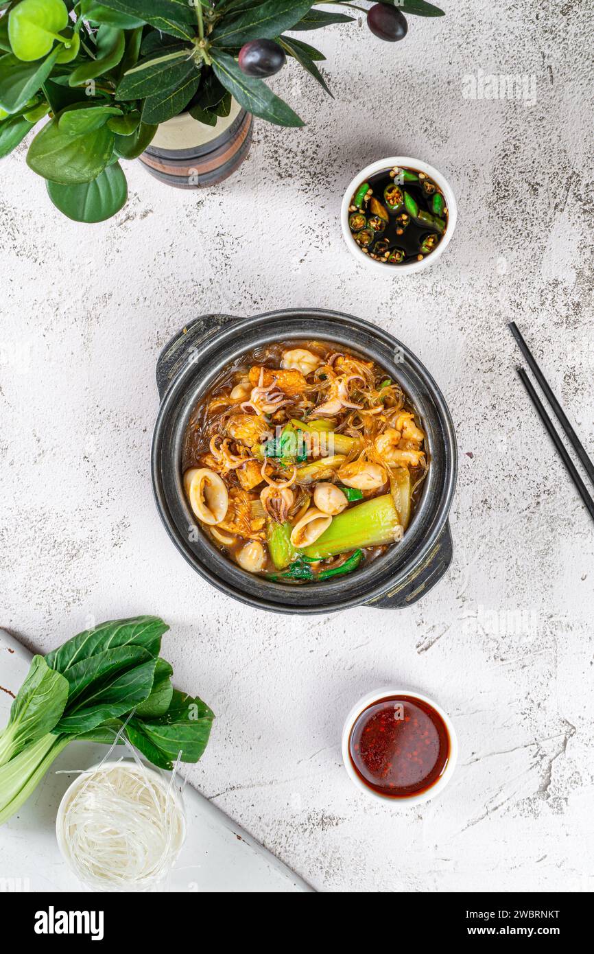Seafood with Silver Noodles Hot Pot Tuna Fish Squid Prawn Vegetables ...
