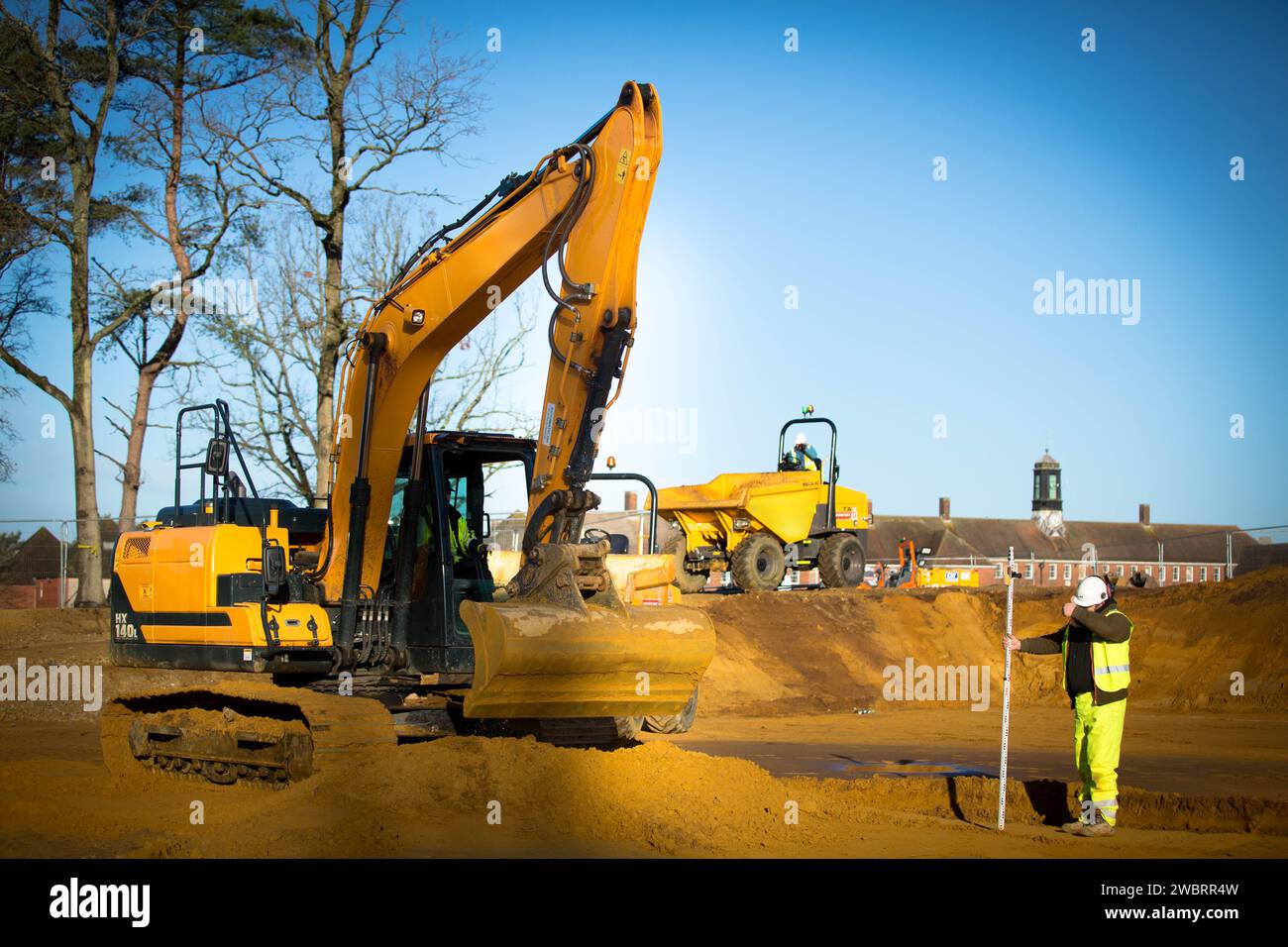 ground works, building site, construction, excavator, dump truck Stock ...