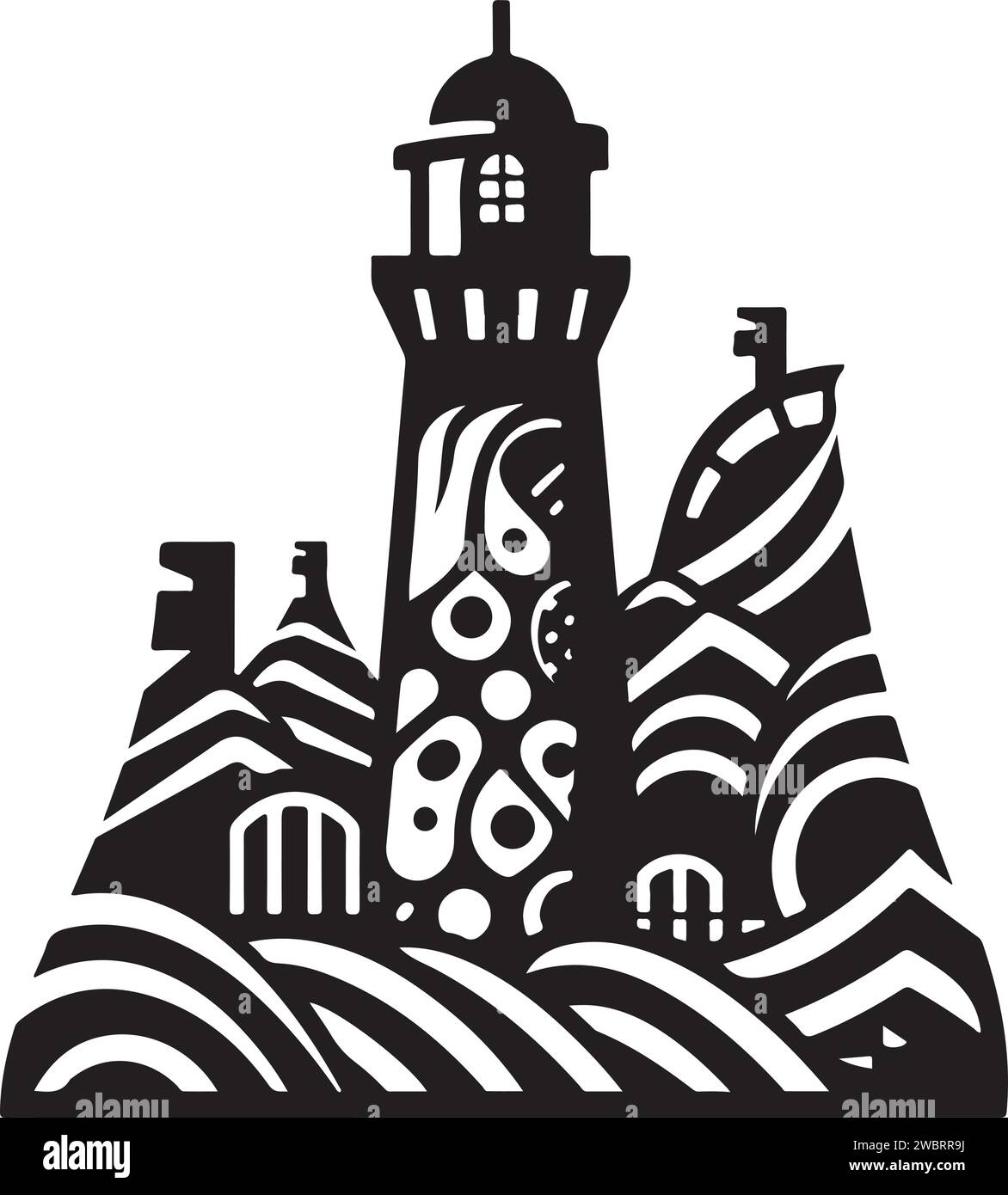 Vector ornamental traditional decorative lighthouse at the sea ...