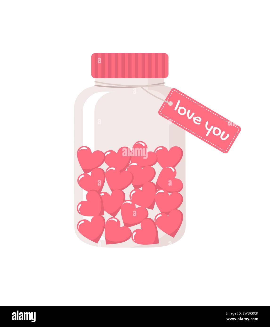 Glass jar with hearts inside and tag love you, isolated on white ...