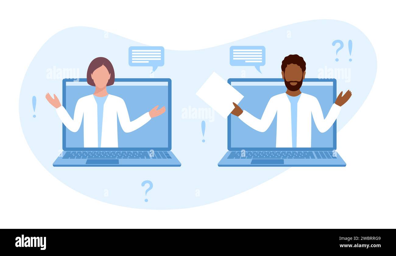 White female and black male doctors talking on laptop screen. Medical ...