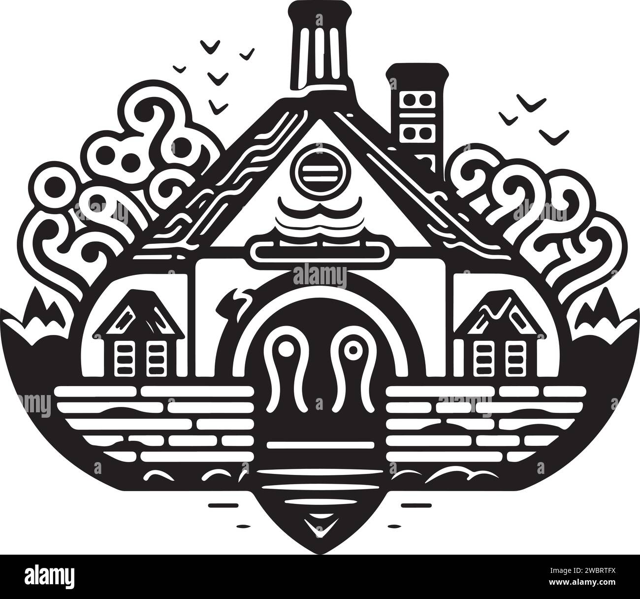 Vector ornamental traditional decorative house illustration. Abstract ...