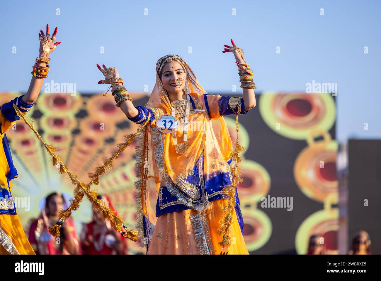 Portrait of young beautiful indian female in ethnic rajasthani dress ...