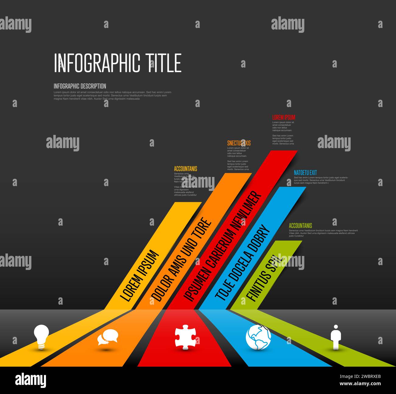 Vector dark multipurpose Infographic template made from five refract ...
