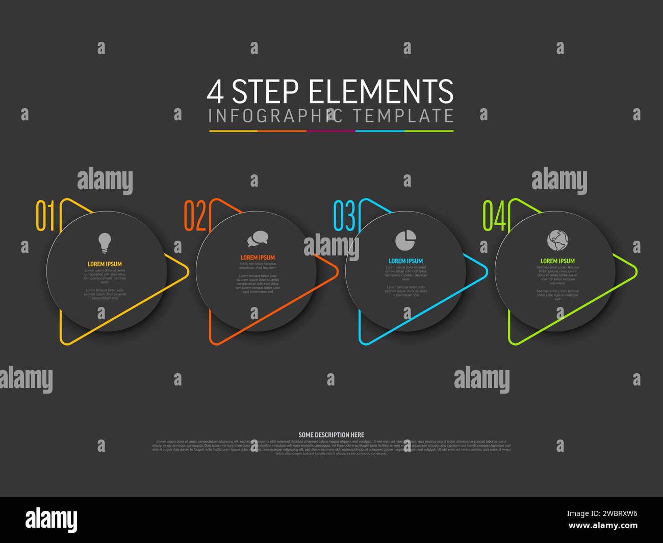 Vector dark Infographic template with dark gray circle step cards ...