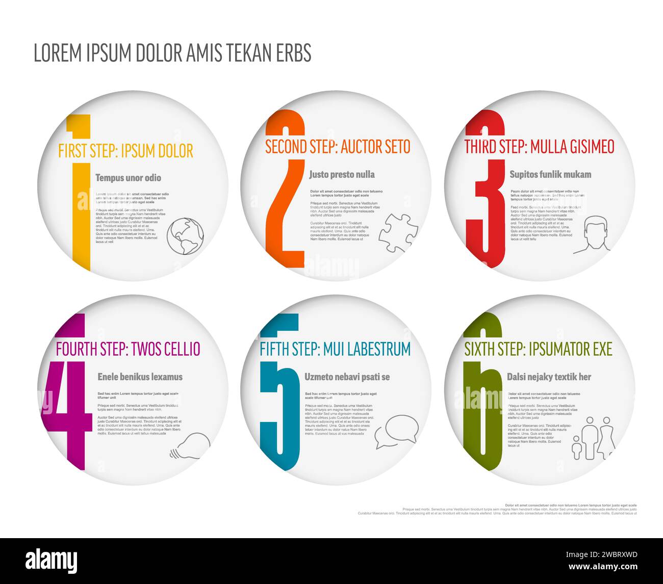 Light progress steps template with descriptions icons and big color ...
