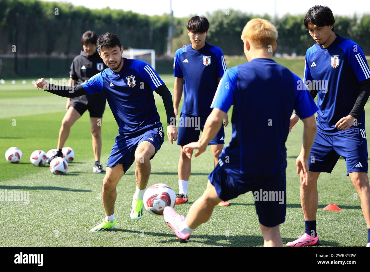 Members of Japan national Team take part in a practice in Doha, Qatar ...