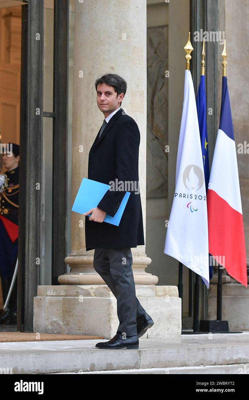 Paris, France. 12th Jan, 2024. French Prime Minister Gabriel Attal ...