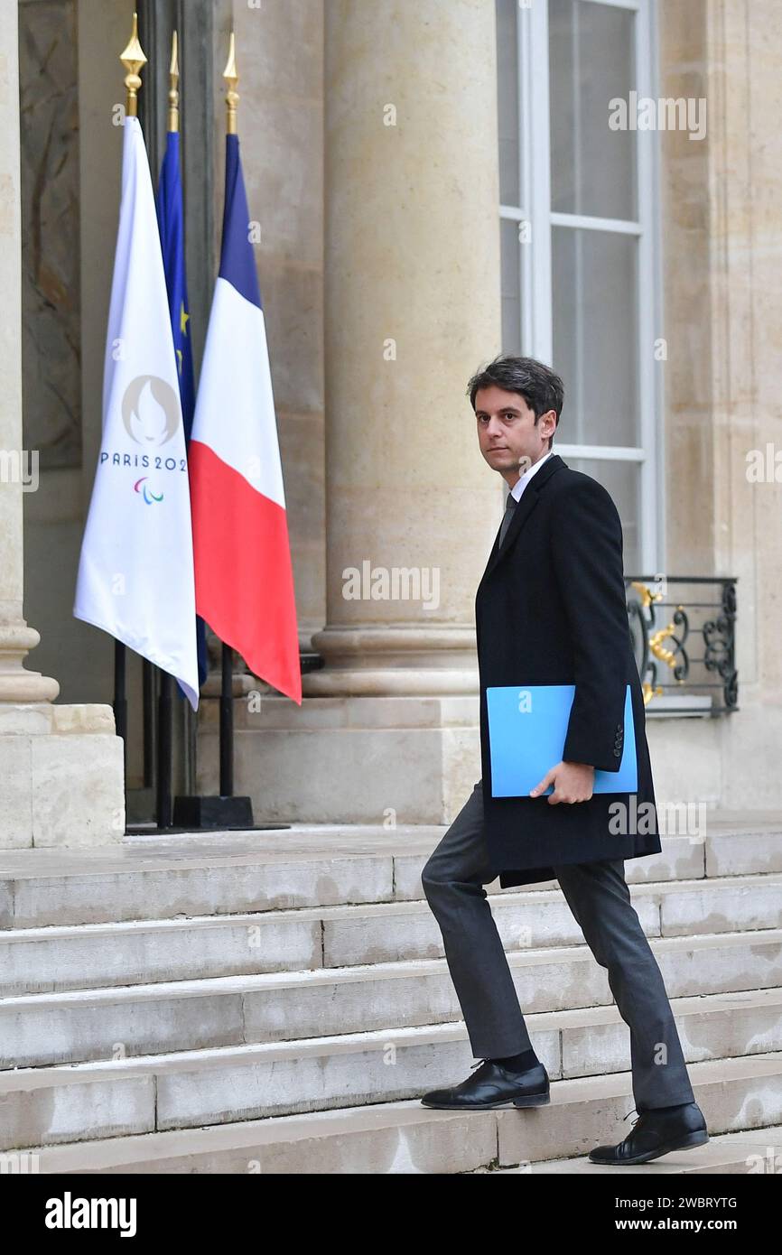 Paris, France. 12th Jan, 2024. French Prime Minister Gabriel Attal ...