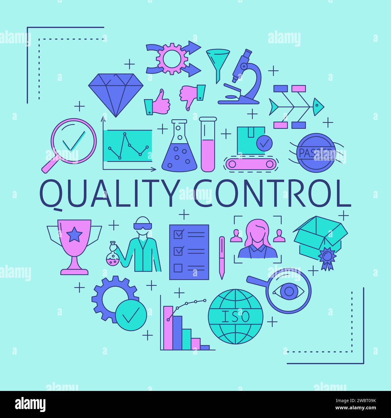 Quality control round poster in line style. Production control ...