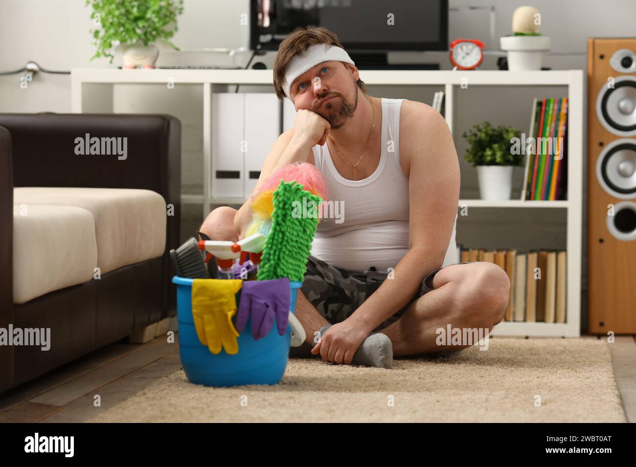 The man was left alone at home sadness Stock Photo - Alamy