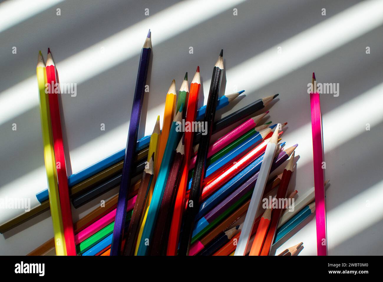 colored pencils, pencil set, pencils and sun shade Stock Photo - Alamy