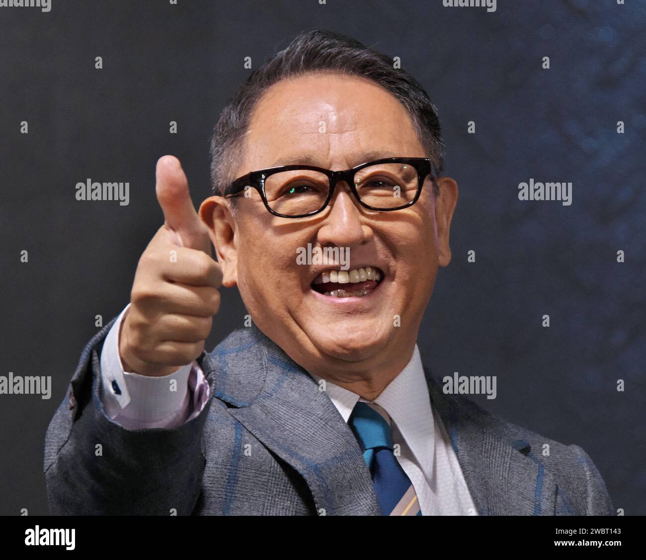 Chiba, Japan. 12th Jan, 2024. Toyota Motor Corporation Chairman "Morizo" Akio Toyoda poses for ...