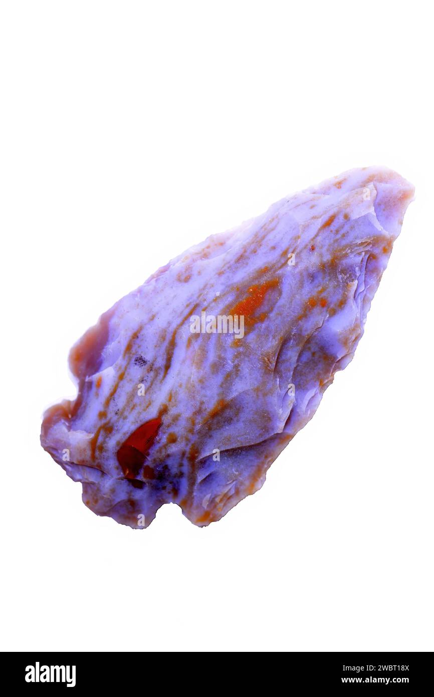 Handmade stone flint Arrow point isolated over a white background Stock ...