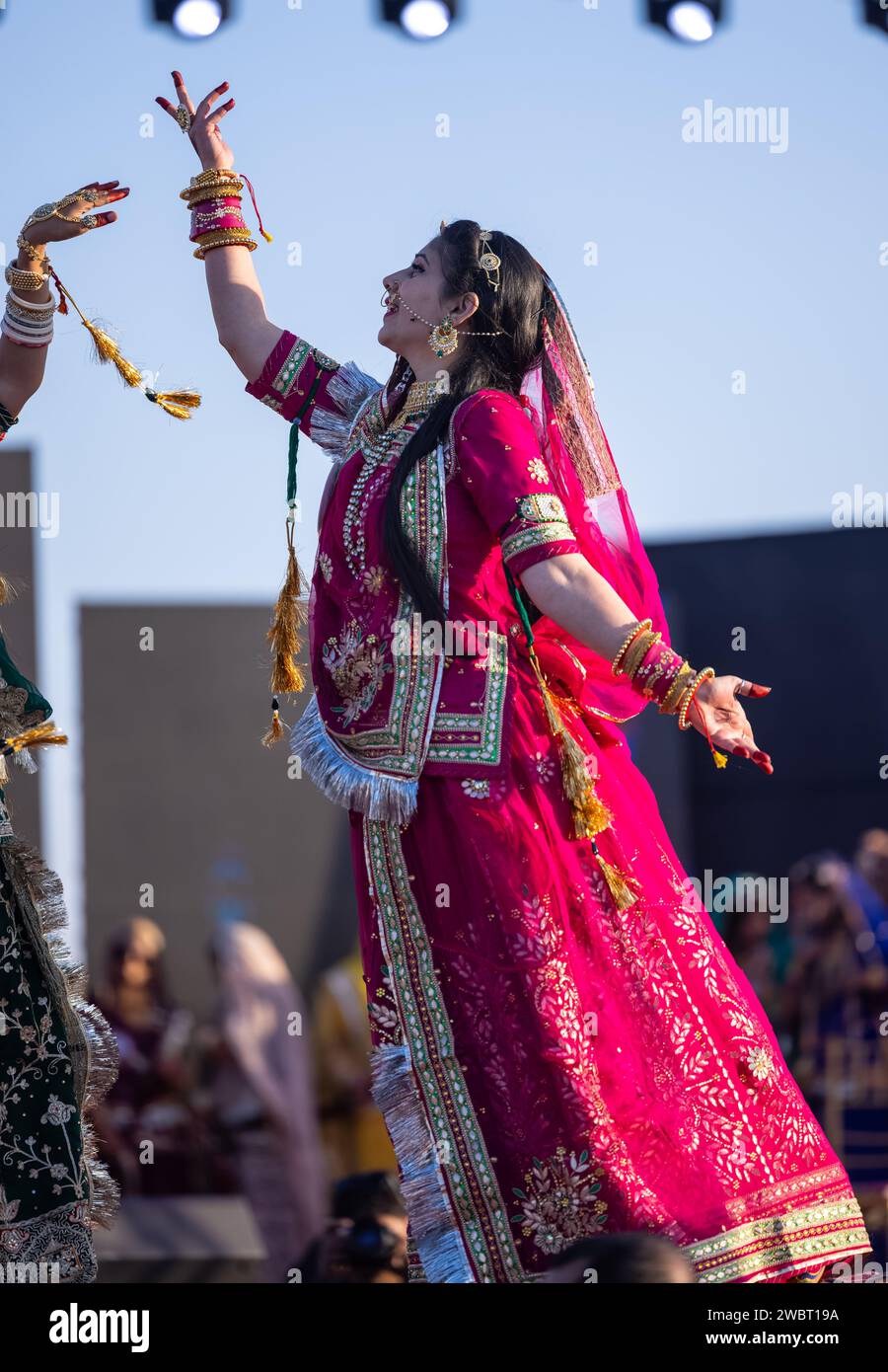 Portrait of young beautiful indian female in ethnic rajasthani dress ...