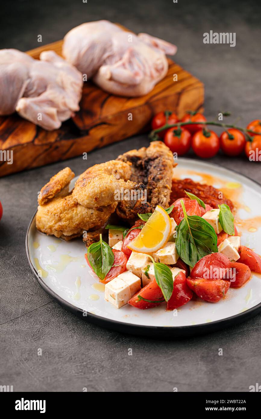 Cooked gherkin chicken with vegetables Stock Photo - Alamy