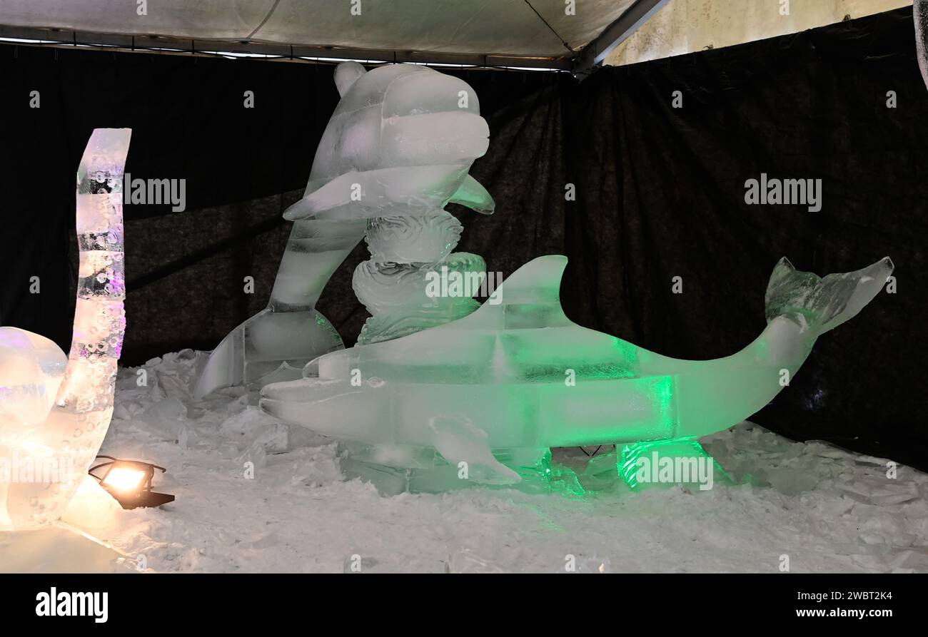 Prostredni Becva, Czech Republic. 12th Jan, 2024. Ice Sculpture carving ...