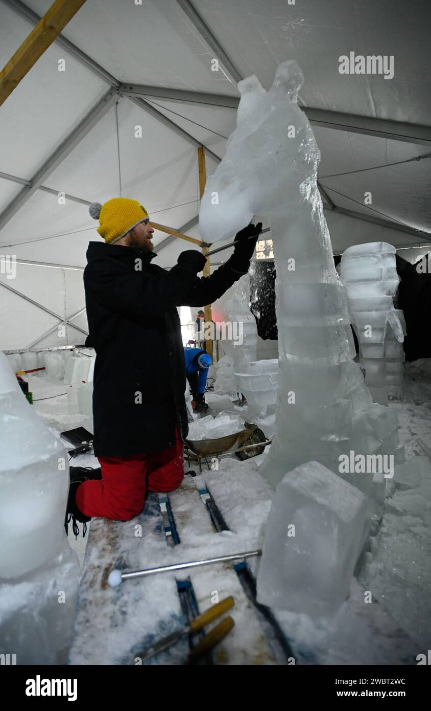 Prostredni Becva, Czech Republic. 12th Jan, 2024. Ice Sculpture carving ...