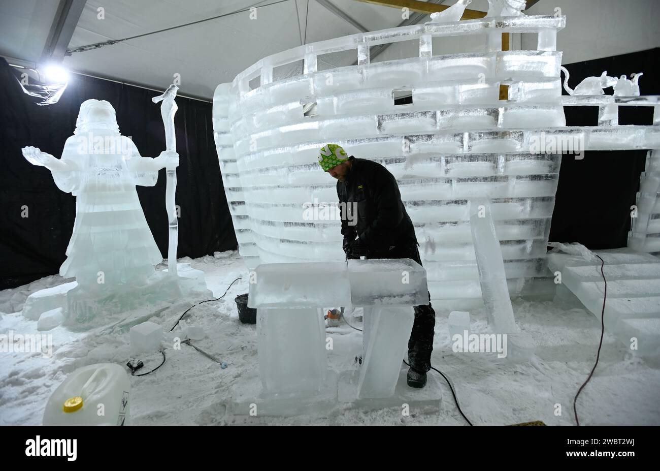 Prostredni Becva, Czech Republic. 12th Jan, 2024. Ice Sculpture carving ...