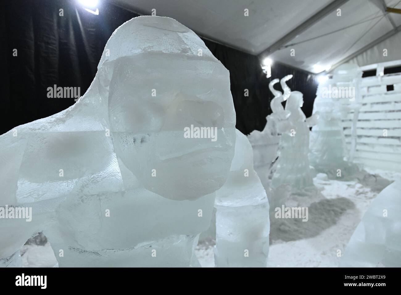 Prostredni Becva, Czech Republic. 12th Jan, 2024. Ice Sculpture carving ...