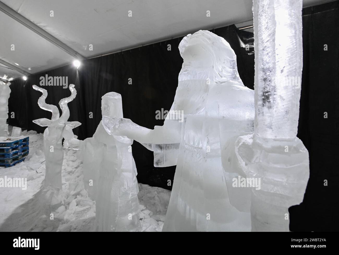 Prostredni Becva, Czech Republic. 12th Jan, 2024. Ice Sculpture carving ...