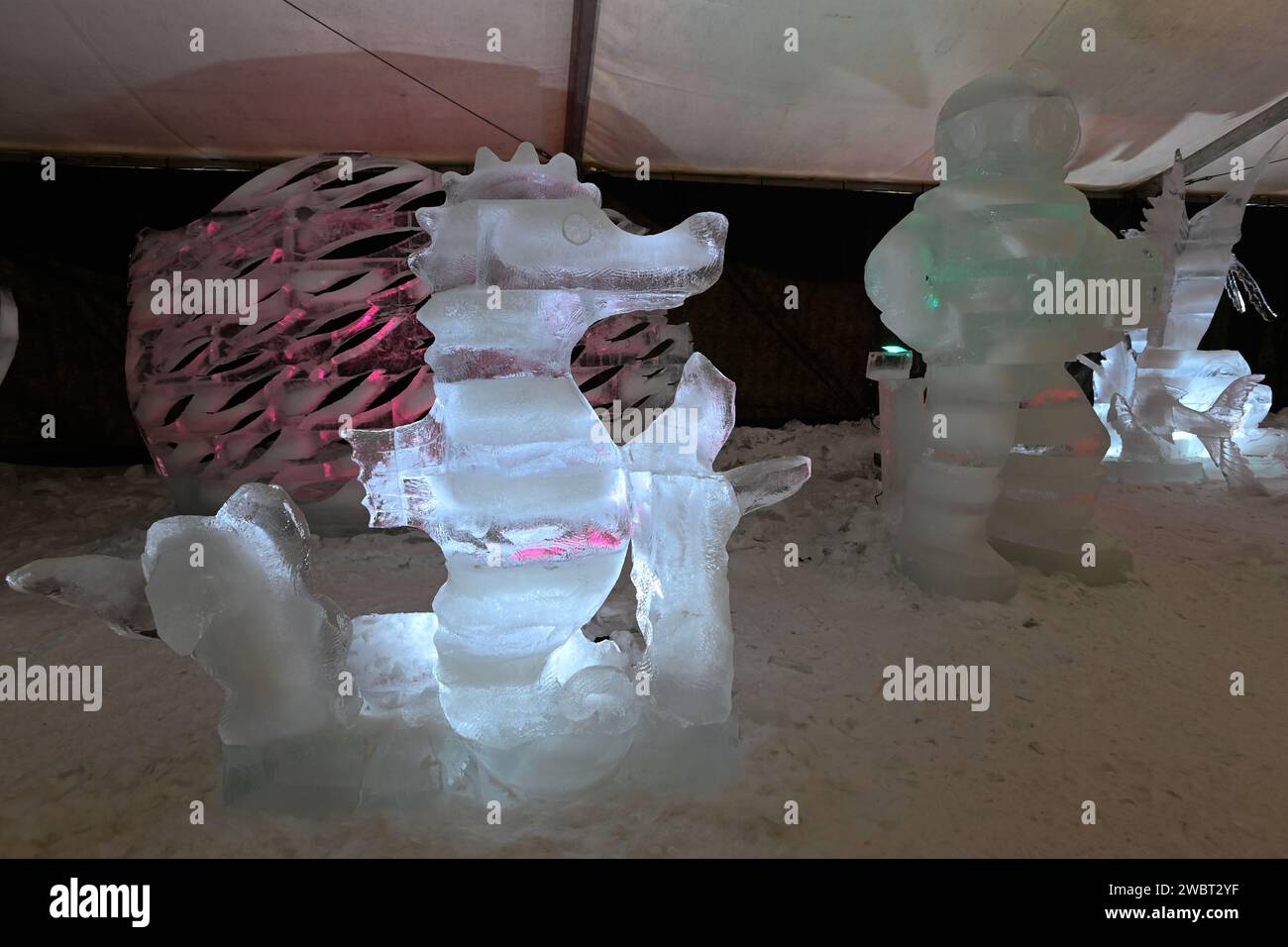 Prostredni Becva, Czech Republic. 12th Jan, 2024. Ice Sculpture carving ...