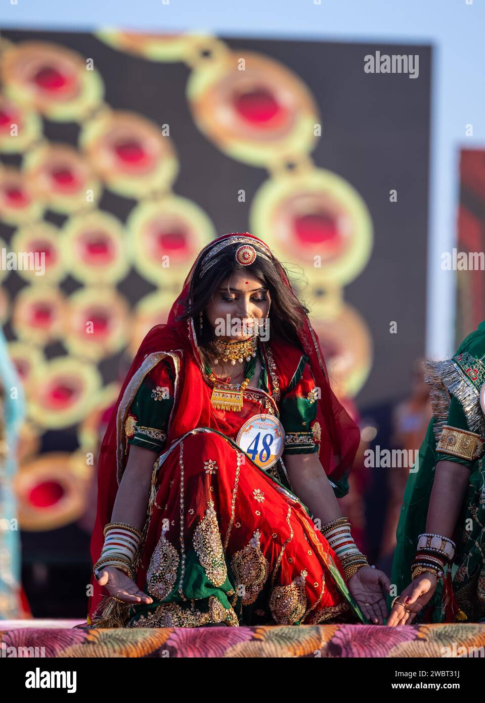 Portrait of young beautiful indian female in ethnic rajasthani dress ...
