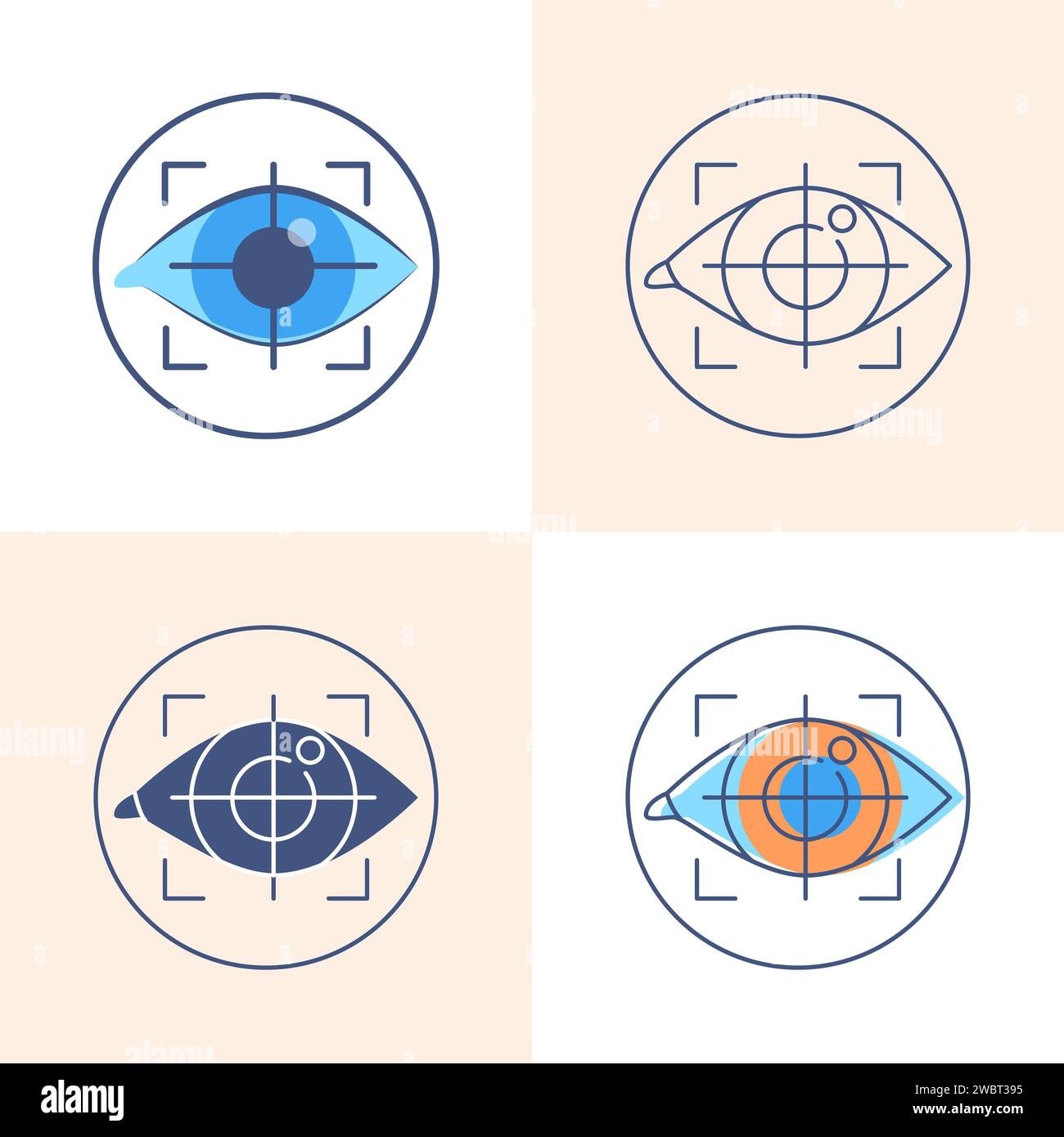 Eye tracking icon set in flat and line style. Virtual reality ...