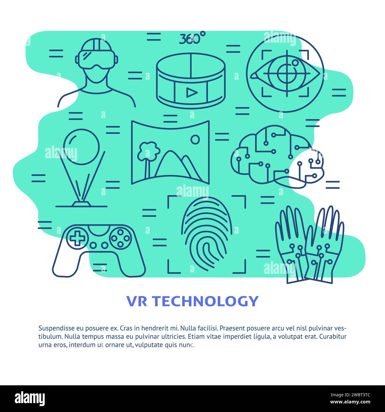 Virtual reality concept banner template in line style. Modern computer ...