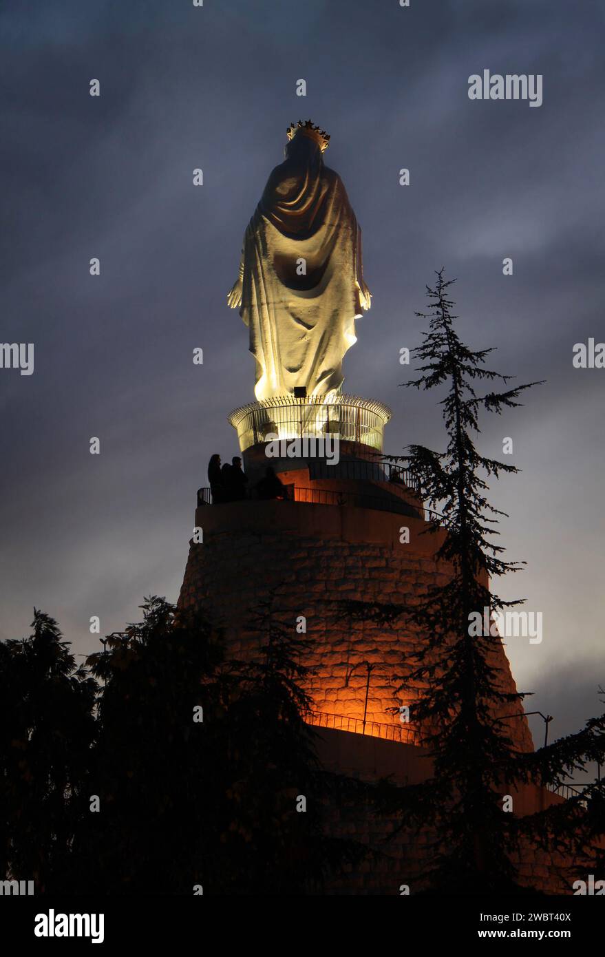The statue of Our Lady of Lebanon, Harissa, surrounded by worshippers ...