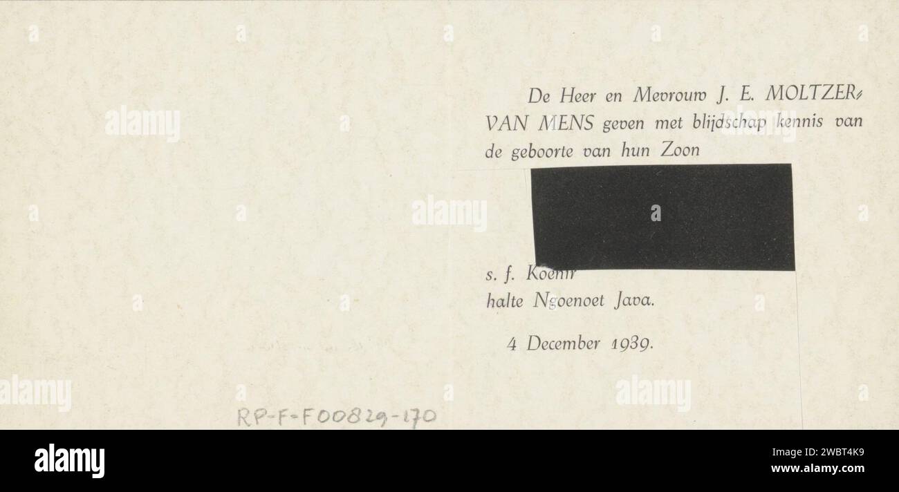 Birth map (partly cut out) of a boy born on December 4, 1939 in Java ...