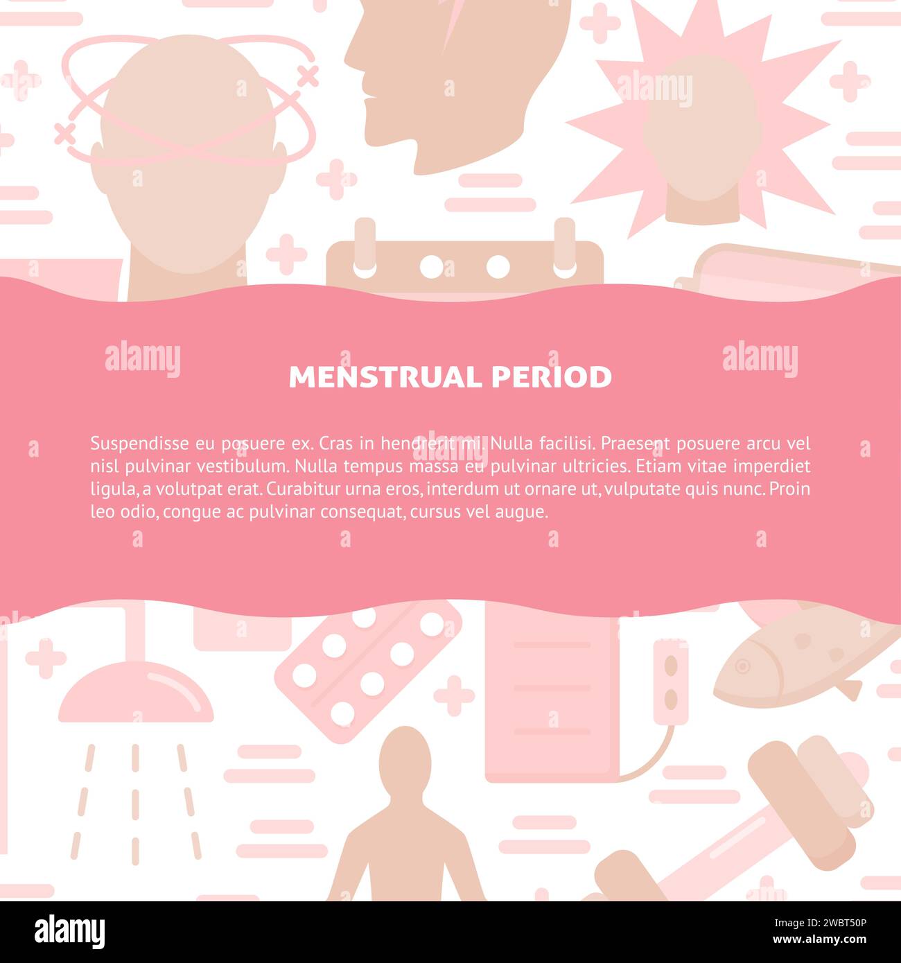 Menstrual period symptoms and treatment banner template in flat style ...