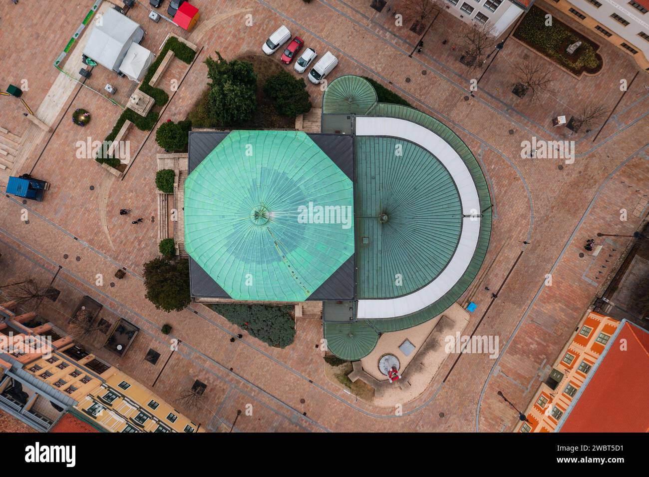 Aerial top down view about The Mosque of Pasha Gazi Kassim in the heart ...