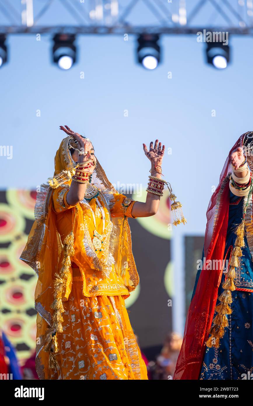Portrait of young beautiful indian female in ethnic rajasthani dress ...