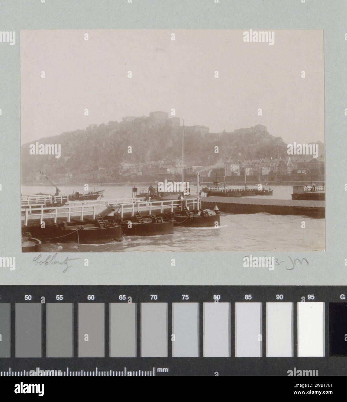 View of Koblenz with a pontoon bridge in the foreground, 1900 ...