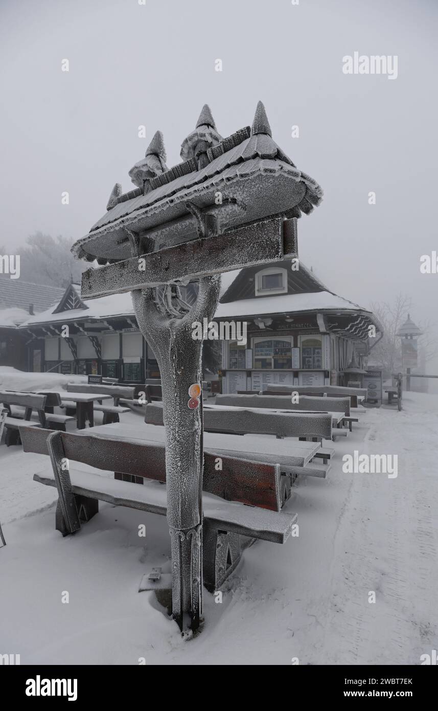 Prostredni Becva, Czech Republic. 12th Jan, 2024. Snowy restaurant ...