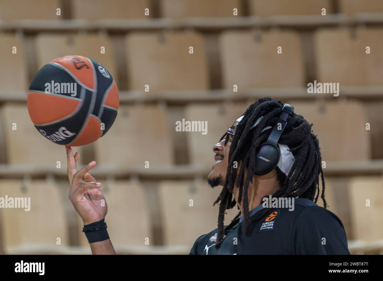 Baskonia player #95 Chima Moneke is seen training before the Euroleague ...