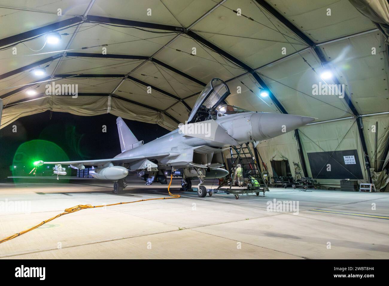 An RAF Typhoon aircraft returns to RAF Akrotiri in Cyprus after taking ...