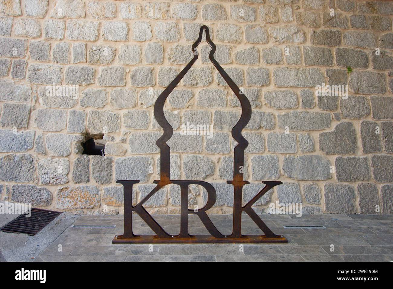 Photo frame with town inscription of Krk town, Krk island, Croatia ...