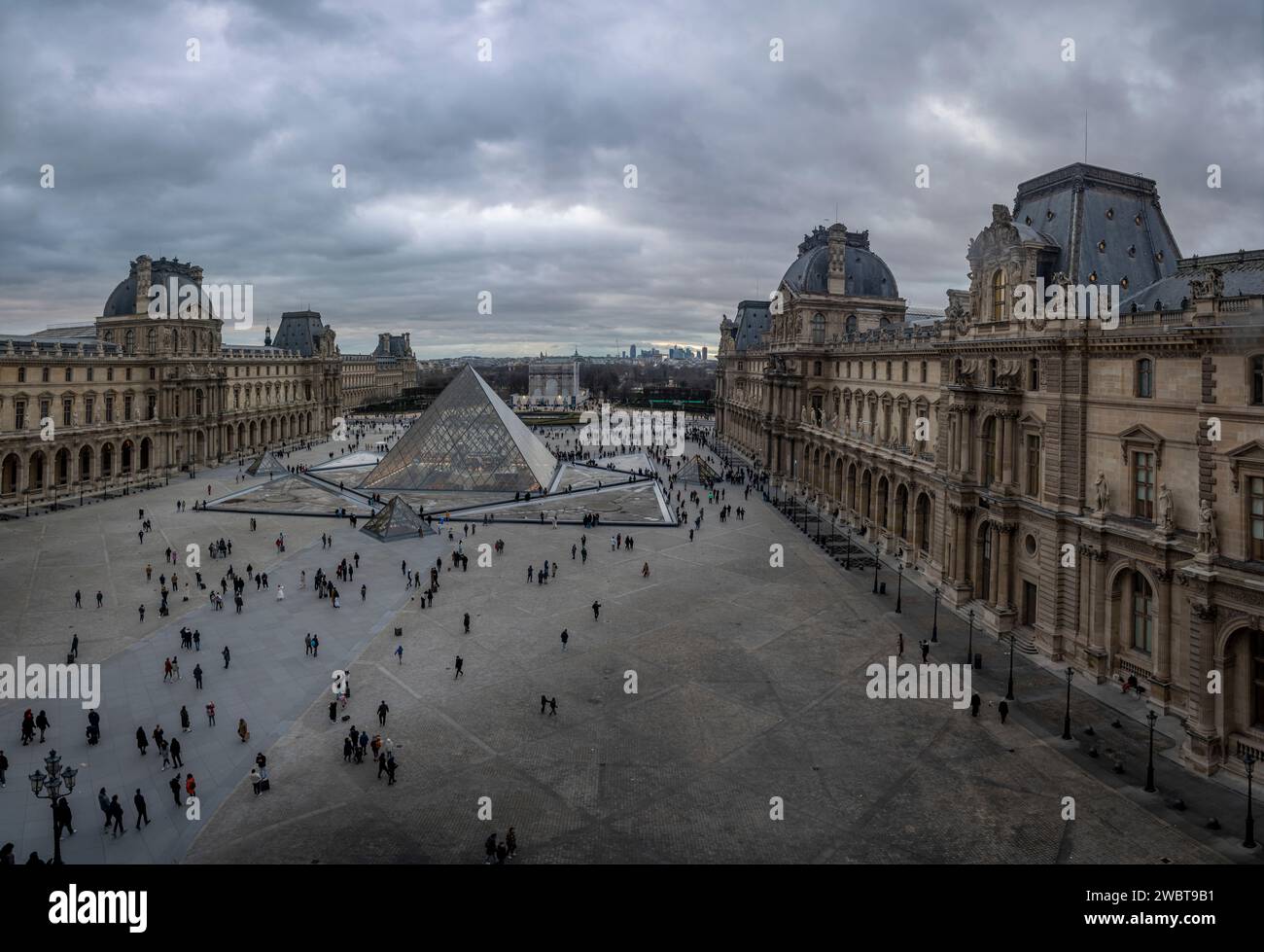 Paris, France - 01 06 2024: Panoramic view of Louvre pyramid and the ...