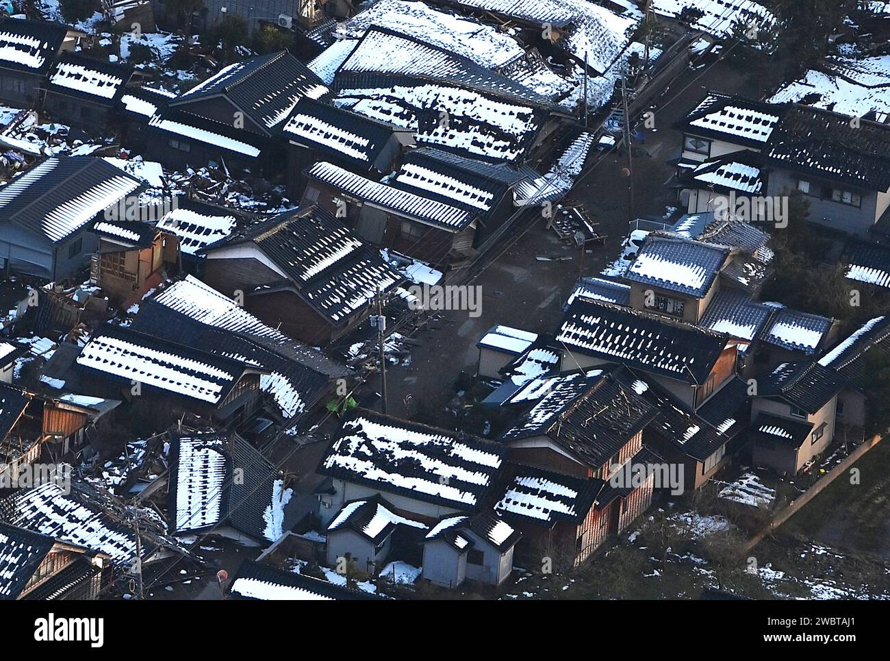 An aerial photo shows disaster-stricken area in Suzu City, Ishikawa ...