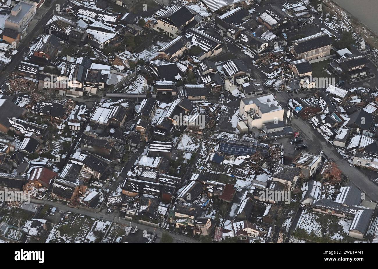 An aerial photo shows disaster-stricken area in Suzu City, Ishikawa ...