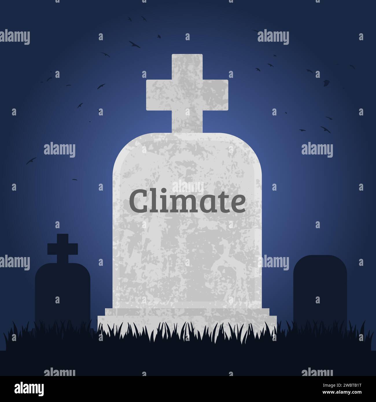 Climate is dead. Grave concept symbolizing environmental destruction ...