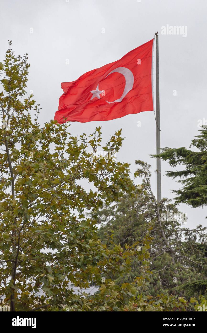 Large Turkish National Flag at Tall Pole Stock Photo - Alamy