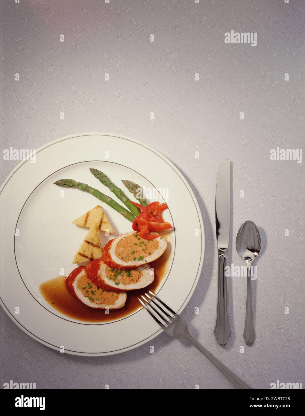 Chicken Mousse with Asparagus and toast - Top View Stock Photo - Alamy