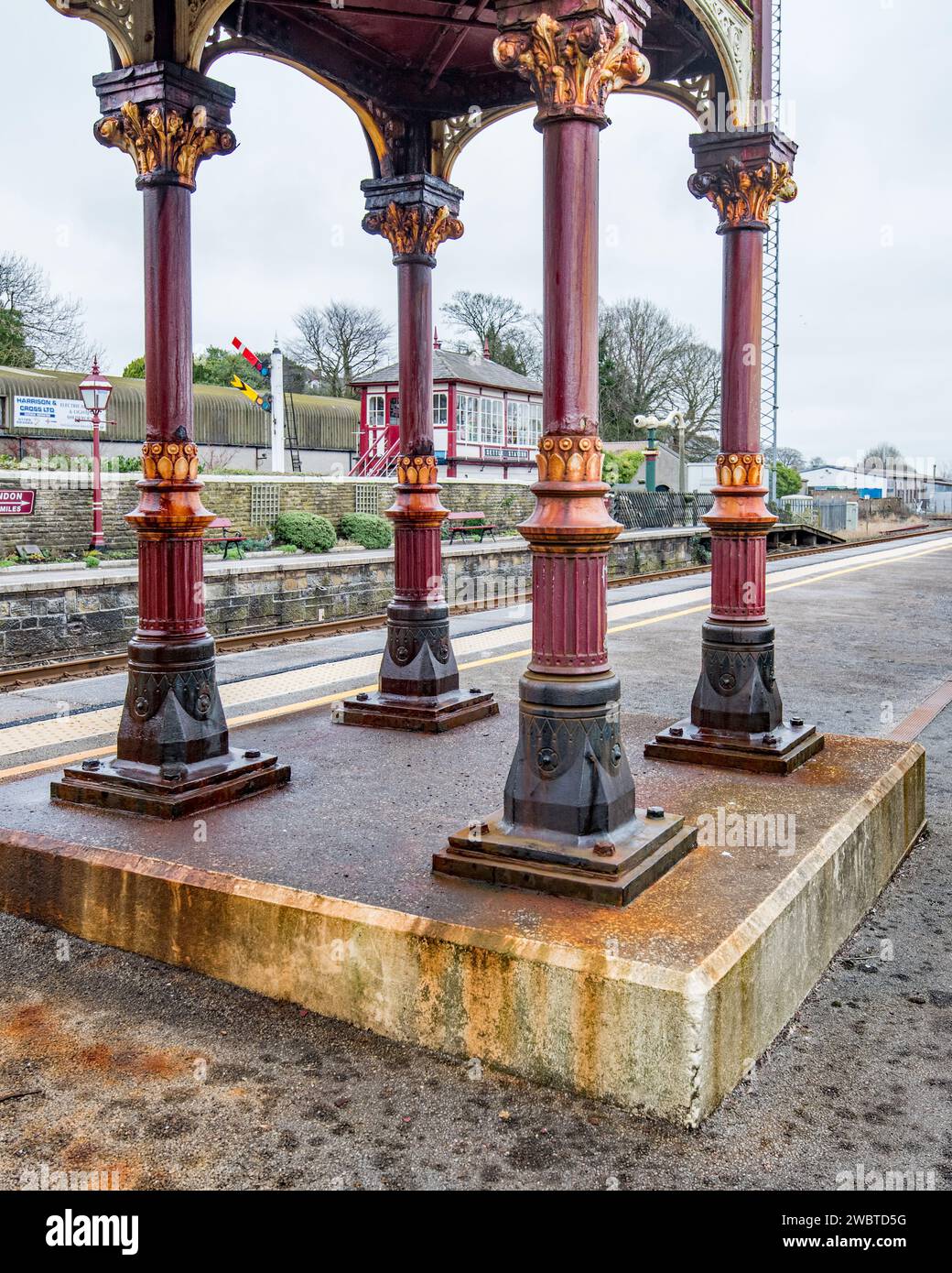 Decorative iron support pillars at Settle station which support the ...