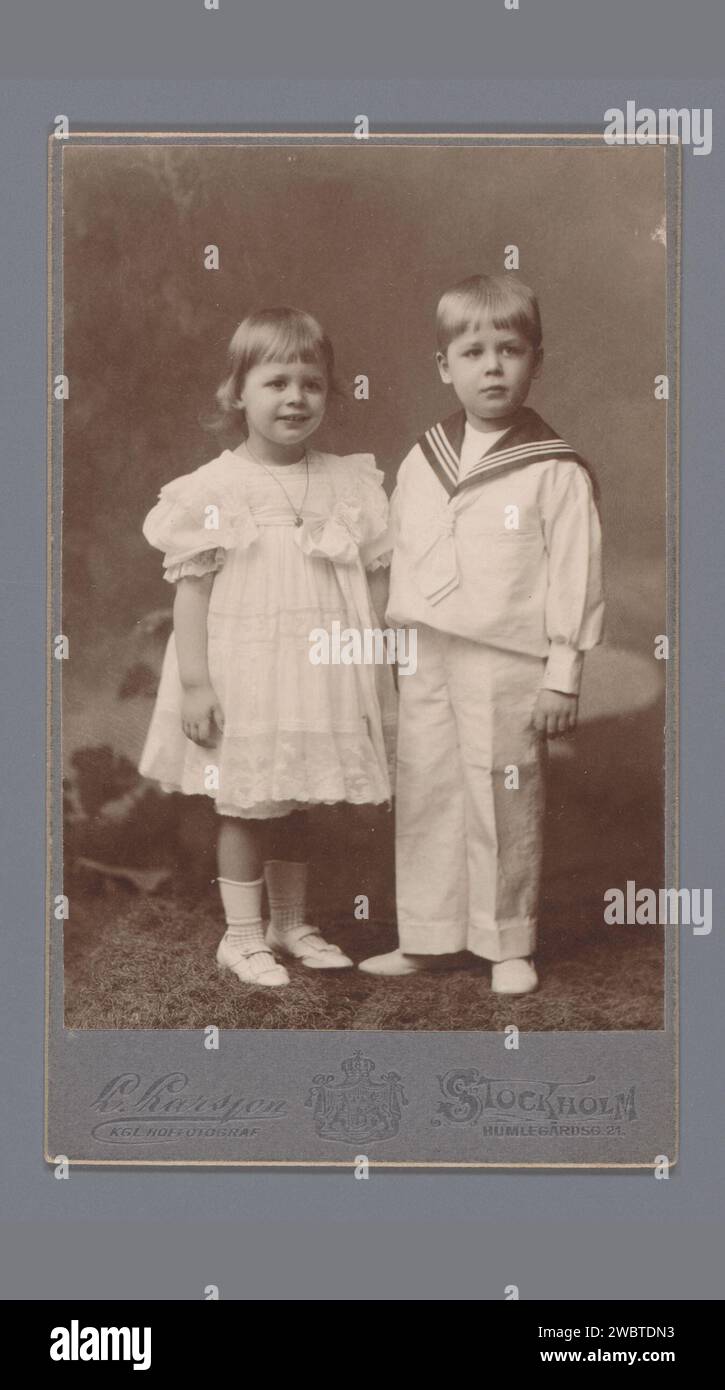 Portrait of two unknown children dressed in a sailor suit, Landén ...