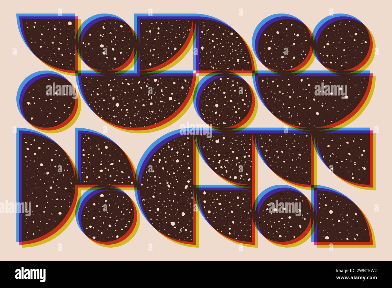 Abstract background with geometric shapes and grain textures, risograph effect. Minimal vintage ...